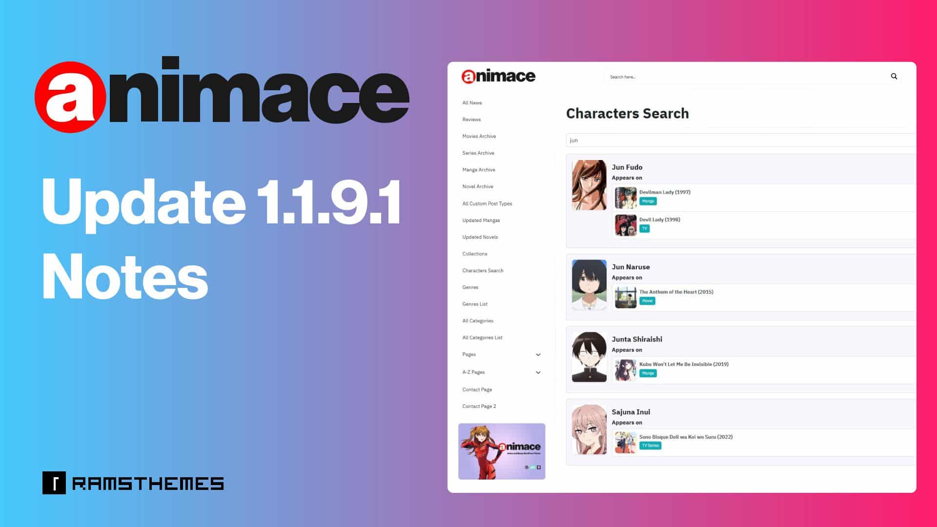 ANIMACE 1.1.9.1 Update Release Notes - RAMSTHEMES